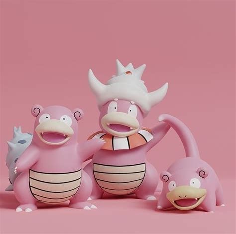 Pokemon Slowpoke Slowbro And Slowking With 2 Poses 3D Model 3D