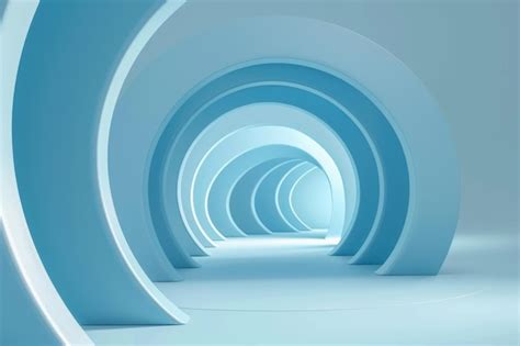 Abstract Tunnel Of Intersecting Blue Arches Premium Ai Generated Image
