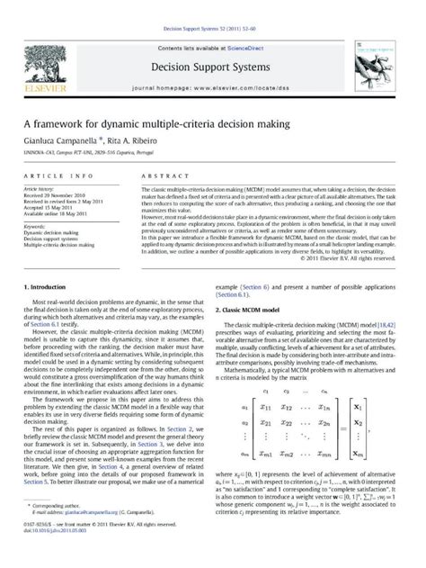 Pdf Decision Support Systems فراپیپرmultiple Criteria Decision Making Theclassicmultiple