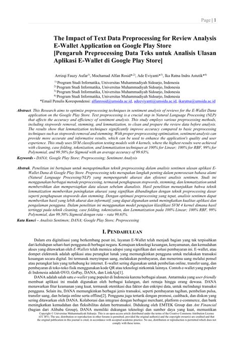 Pdf Impact Of Text Data Preprocessing For Review Analysis E Wallet