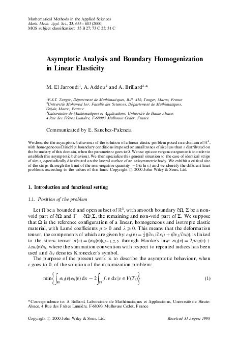 Pdf Asymptotic Analysis And Boundary Homogenization In Linear Elasticity