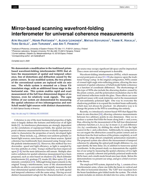 Pdf Mirror Based Scanning Wavefront Folding Interferometer For Universal Coherence Measurements