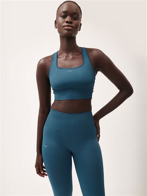 Womens Blue Plant Stretch Compressive Sports Bra Pangaia