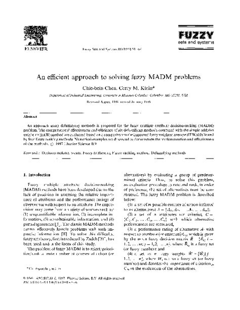 Pdf An Efficient Approach To Solving Fuzzy Madm Problems