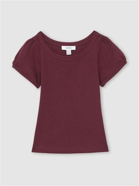 Buy Reiss Burgundy Gracie 13 14 Yrs Stretch Cotton Ribbed Puff Sleeve