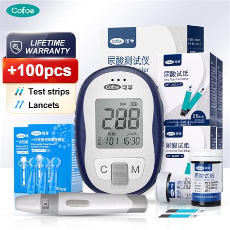 Cofoe Uric Acid Test Monitor Full Set With 100s Uric Acid Strips 100pcs