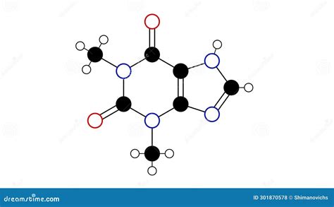Theophylline Molecule Structural Chemical Formula Ball And Stick