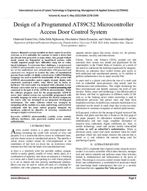 Pdf Design Of A Programmed At89c52 Microcontroller Access Door Control System