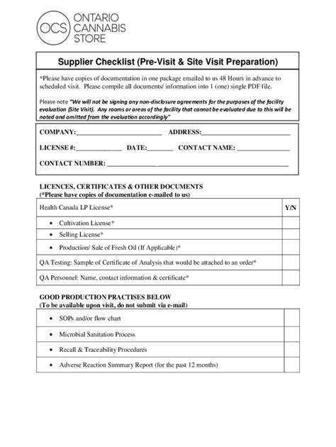Fillable Online Template Supplier Checklist Fax Email Print Pdffiller