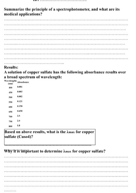 Solved Summarize The Principle Of A Spectrophotometer And What Are