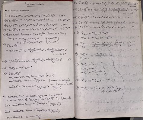 Formulas Binomial Theorem R Cbse