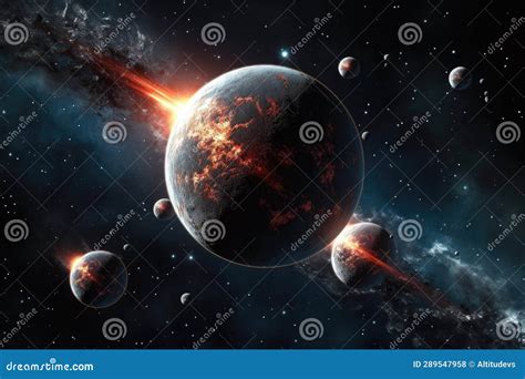 binary star system with exoplanets in orbit stock illustration