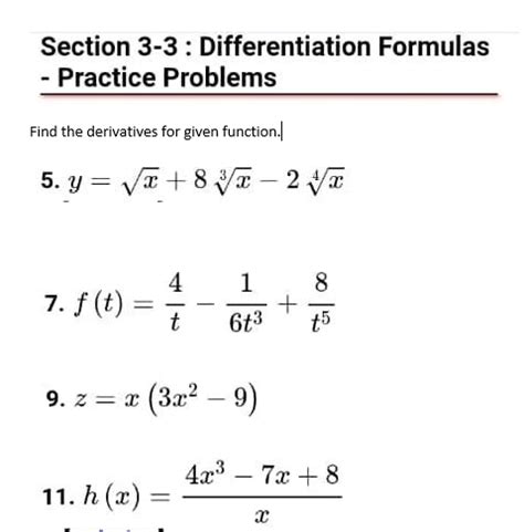 Solved Section 3 3 Differentiation Formulas Practice Chegg Com