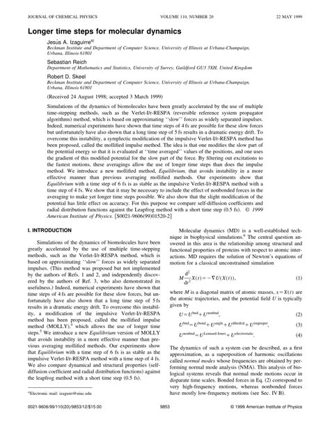 Pdf Longer Time Steps For Molecular Dynamics