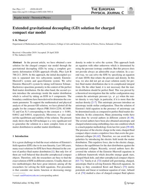 Pdf Extended Gravitational Decoupling Gd Solution For Charged Compact Star Model