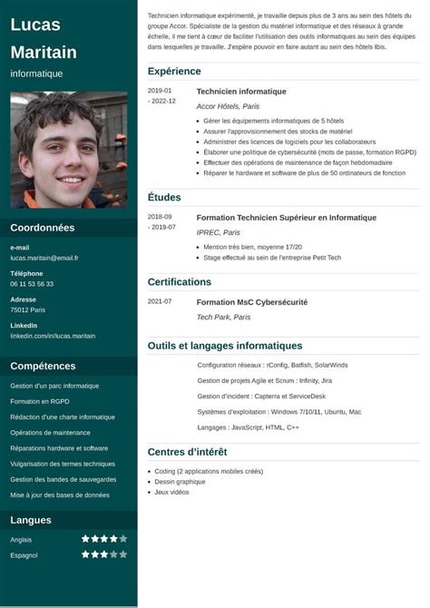 Cv En Informatique [compétences De Technicien Ingénieur]