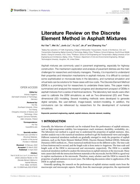 Pdf Literature Review On The Discrete Element Method In Asphalt Mixtures
