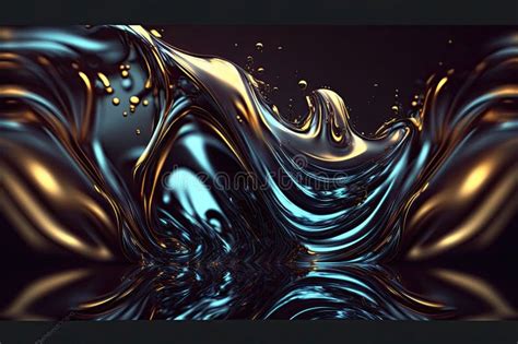 Blue And Gold Abstract Liquid Waves Background Fluid Flowing Water Motion Generative Ai Stock