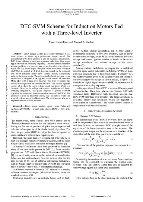 Pdf Dtc Svm Scheme For Induction Motors Fedwith A Three Level Inverter