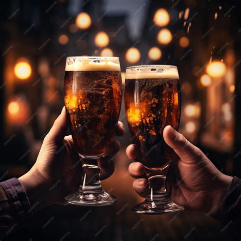 Premium Ai Image Cheers To The Craft Capturing The Hyperrealistic Beauty Of Two Hands Toasting
