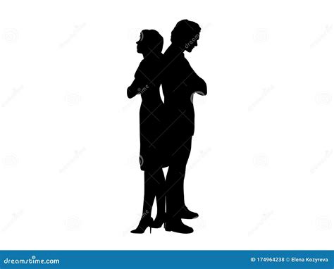 Silhouettes Of Man And Woman Stand With Their Backs To Each Other Stock