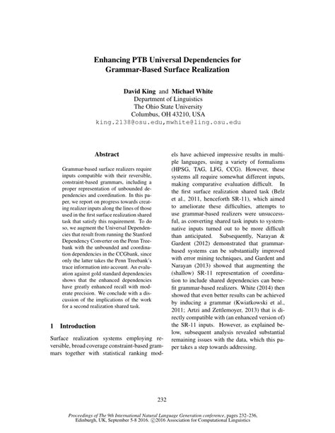 Pdf Enhancing Ptb Universal Dependencies For Grammar Based Surface Realization