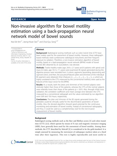 Pdf Non Invasive Algorithm For Bowel Motility Estimation Using A Back