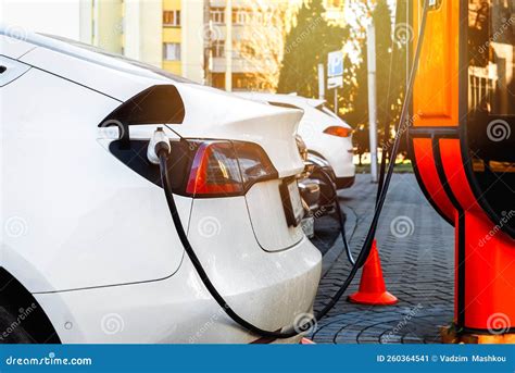 Electric Car At The Charging Station Ecology Stock Image Image Of Advance Green 260364541