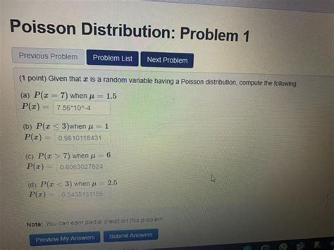 Solved Poisson Distribution Problem Previous Problem Chegg
