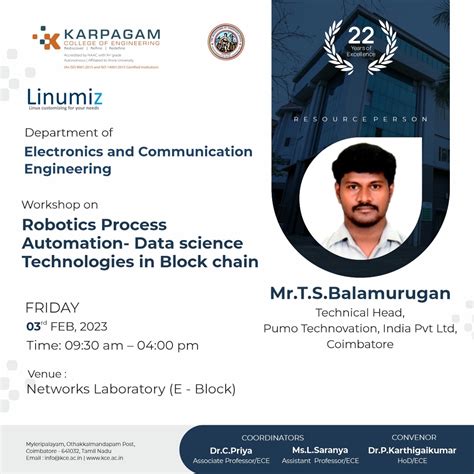 Robotics Process Automation Data Science Technologies In Block Chain 2023 Karpagam College Of