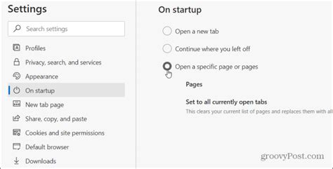 Make Microsoft Edge Open To Specific Web Pages On Startup