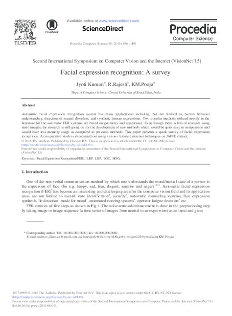 Pdf Facial Expression Recognition A Survey