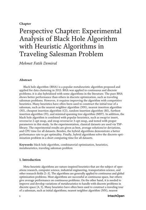 Pdf Perspective Chapter Experimental Analysis Of Black Hole Algorithm With Heuristic