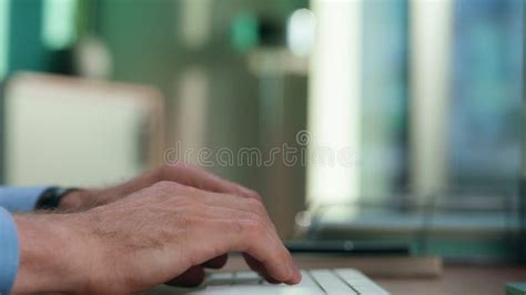 Businessman Arms Typing Keyboard Office Closeup Man Using Modern
