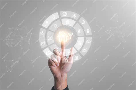 Premium Photo Man Touching Smart Home Interface Smart Home Automation And Internet Of Things