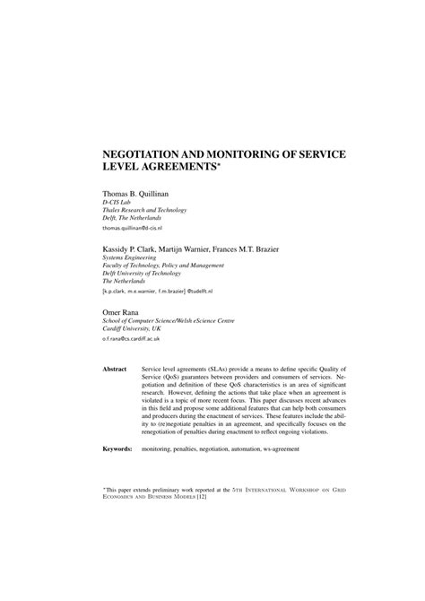 Pdf Negotiation And Monitoring Of Service Level Agreements