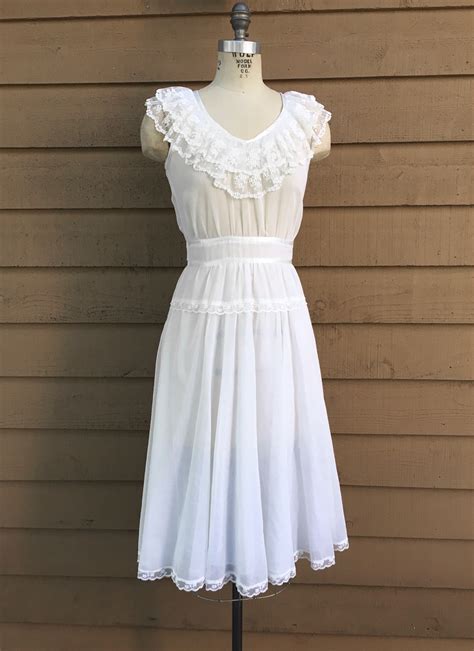 1970s Gunne Sax Sheer White Cotton Dress With Lace Trim Hemlock