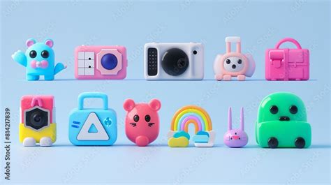 Produce A Set Of Cute And Colorful 3d Icons Showcasing Various Technology Themes With Each Icon