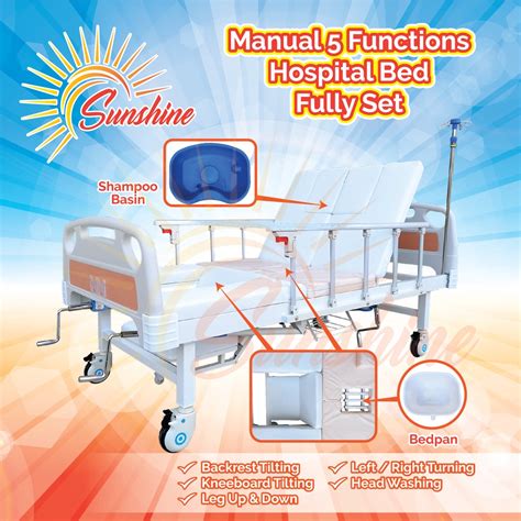 Hospital Bed 5 Function Manual Mattress Dining Table Commode Washing Hair Basin Shopee