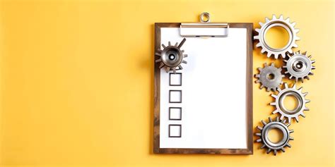 Efficient Process Management Checklist And Gear Border Frame For Operations With Ample Copy