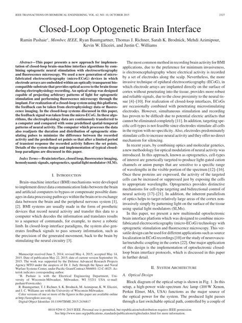Pdf Closed Loop Optogenetic Brain Interface