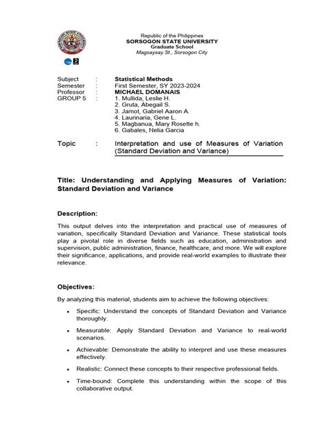 group 5 interpretation and use of measures of variation standard