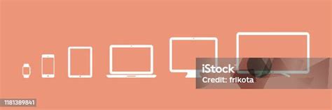 장치 아이콘 스마트 워치 스마트 폰 태블릿 노트북 데스크톱 컴퓨터 및 Tv 주황색 배경입니다 벡터 일러스트레이션 플랫 디자인 0