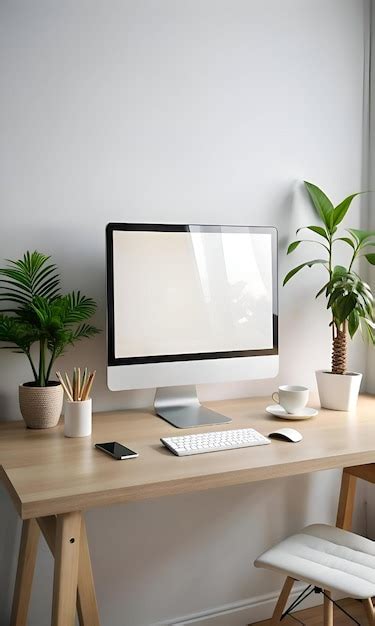 Modern Minimalist Workspace Mockup With A Blank Computer Screen Ready For Your Design Or Message