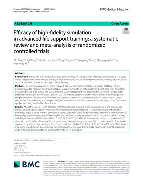 Pdf Efficacy Of High Fidelity Simulation In Advanced Life Support Training A Systematic