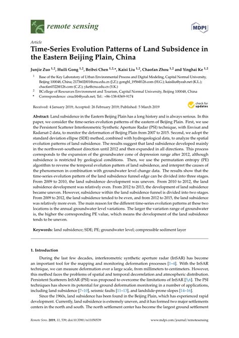 Pdf Time Series Evolution Patterns Of Land Subsidence In The Eastern Beijing Plain China
