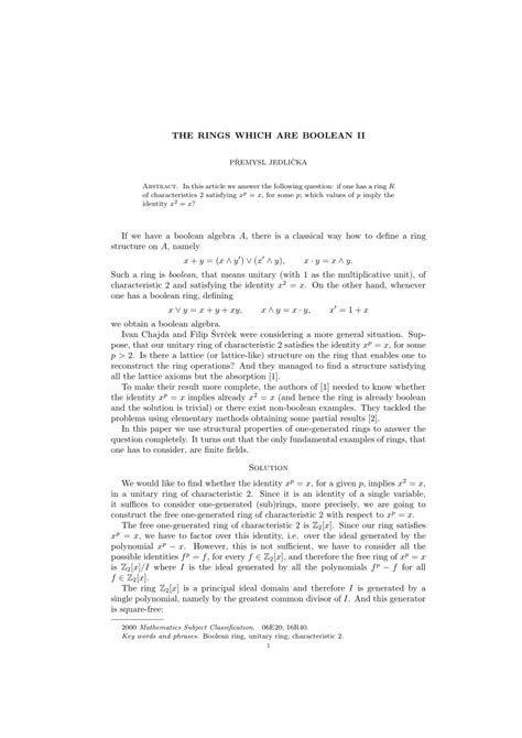 Pdf The Rings Which Are Boolean Ii