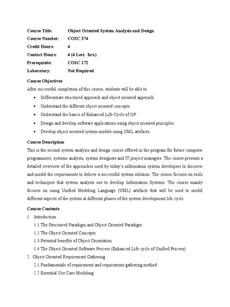 Oosad Course Outline Pdf Conceptual Model Object Oriented Programming