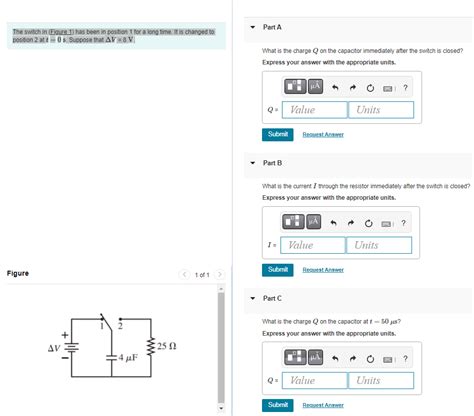 Solved The Switch In Figure 1 Has Been In Position 1 For A Chegg