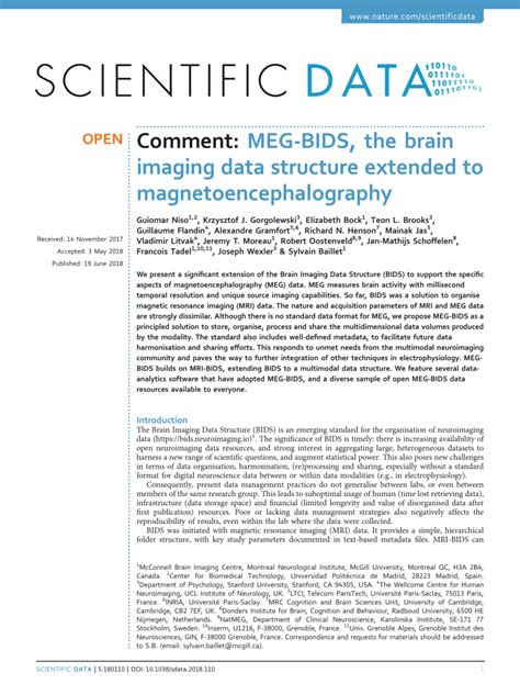 Pdf Meg Bids The Brain Imaging Data Structure Extended To